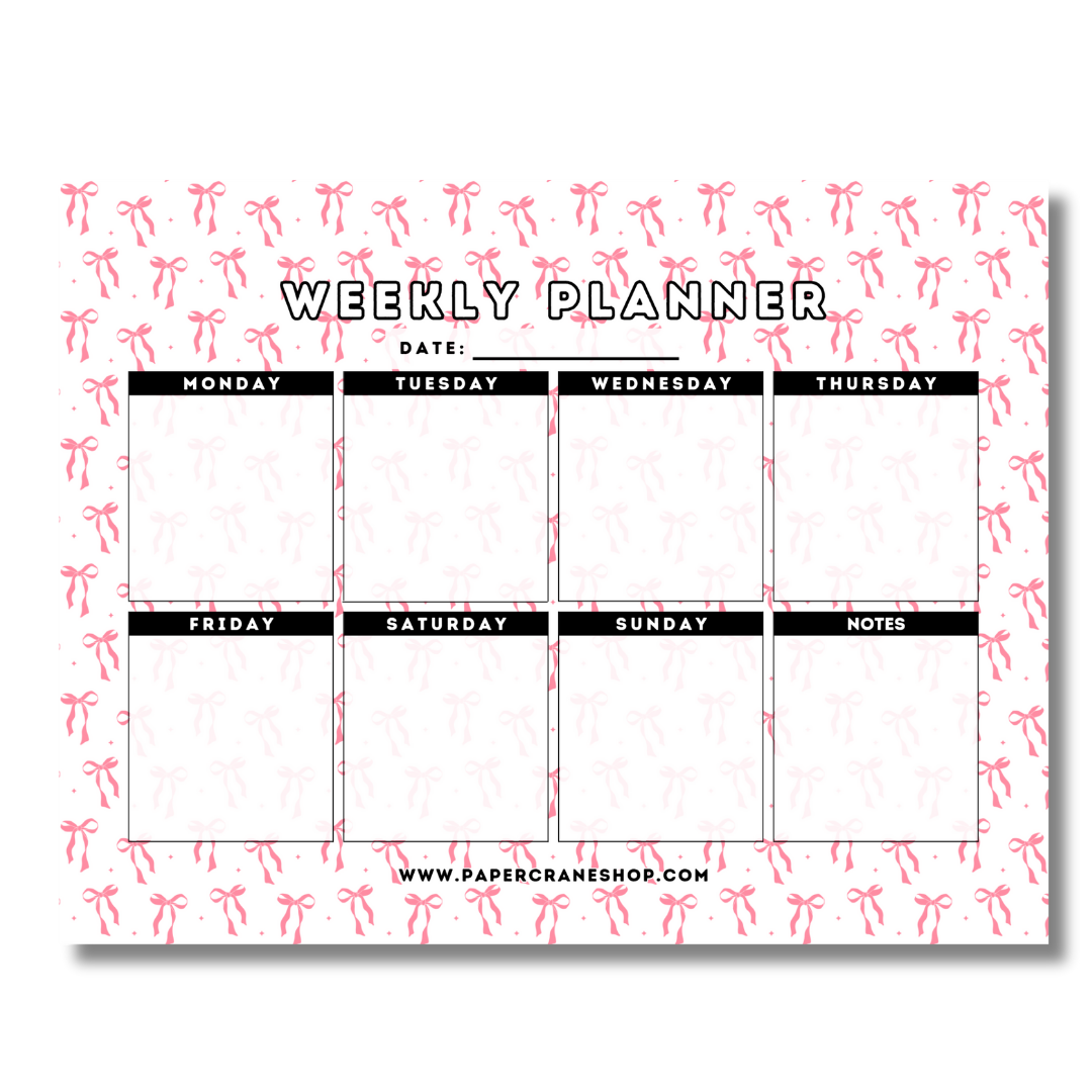 Pink Bows Weekly Planner – Paper Crane